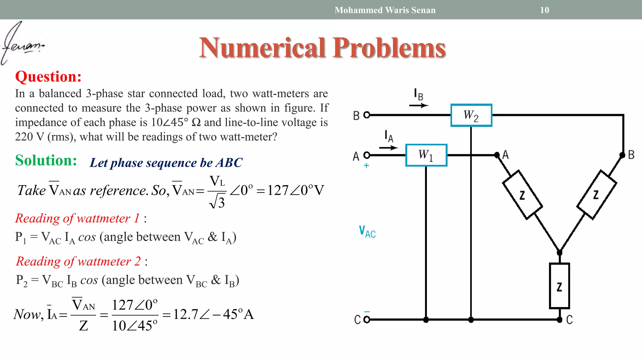 Measurement of 3 phase power by two watt-meter method | PPTX