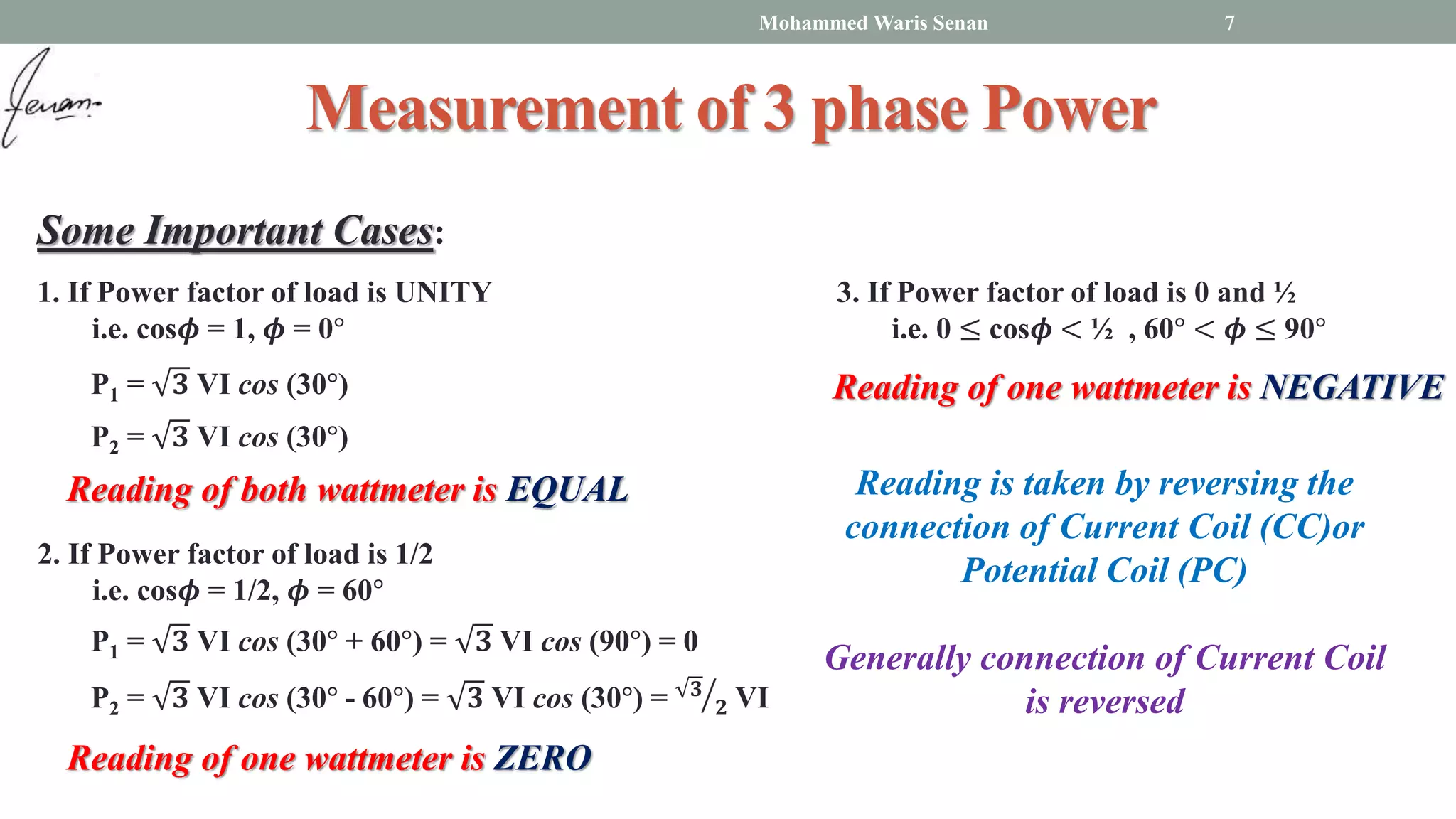 Measurement of 3 phase power by two watt-meter method | PPTX