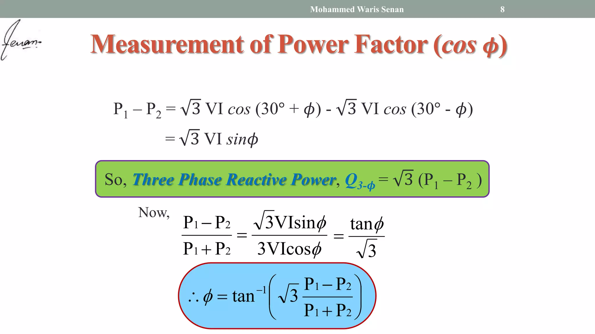 Measurement of 3 phase power by two watt-meter method | PPTX