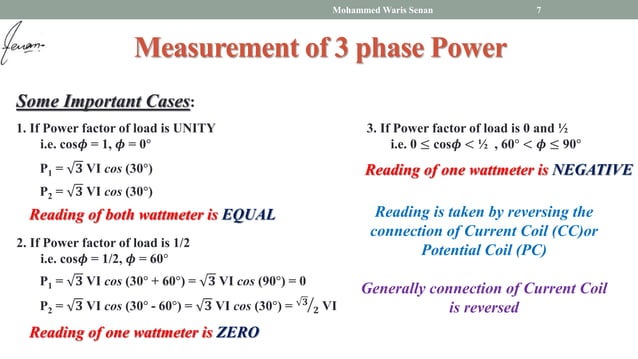 Measurement of 3 phase power by two watt-meter method | PPTX