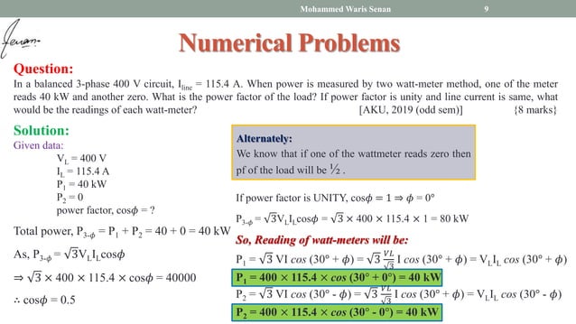 Measurement of 3 phase power by two watt-meter method | PPTX