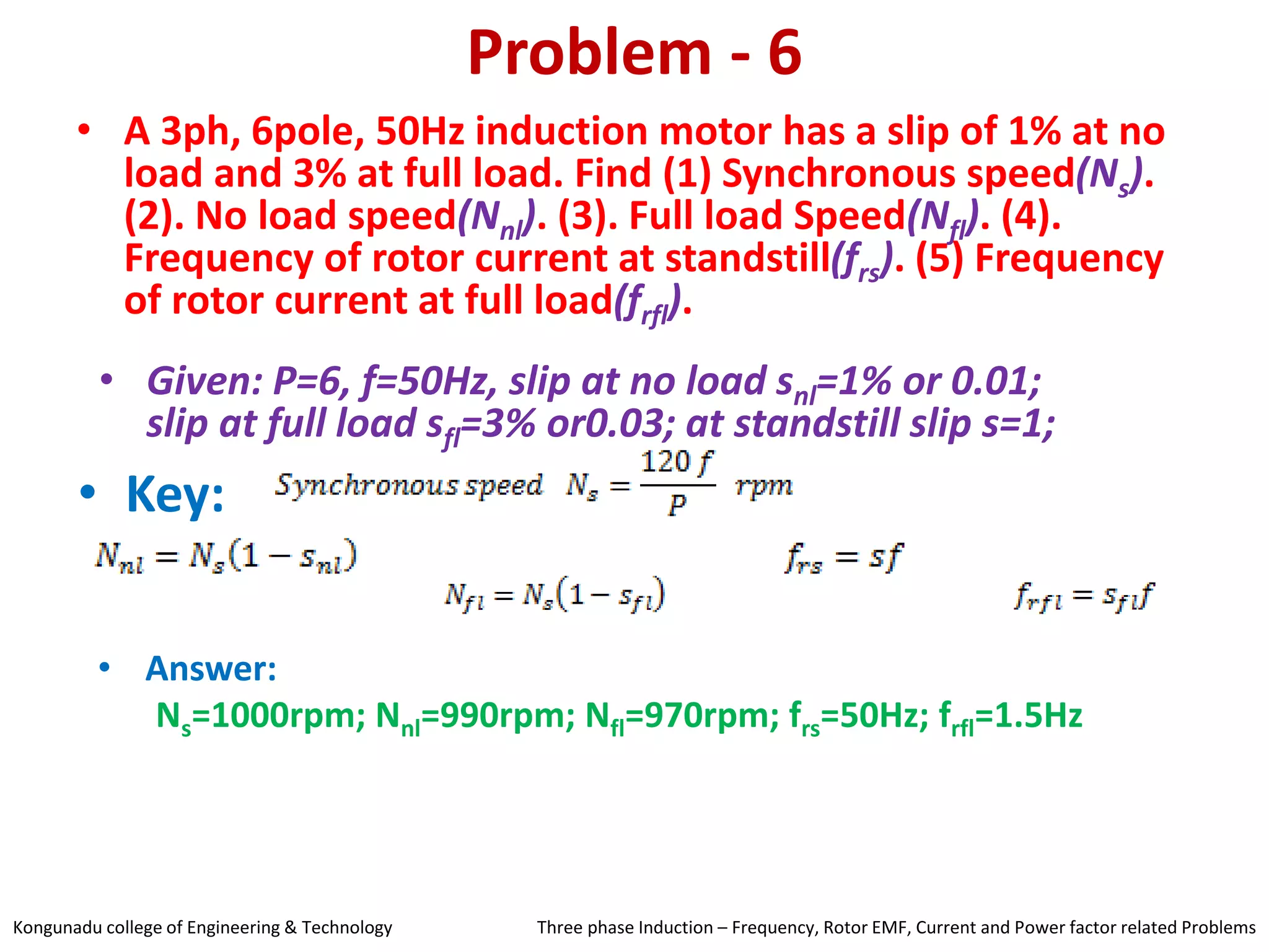 3 phase Induction Motor frequency of induced emf current and power ...