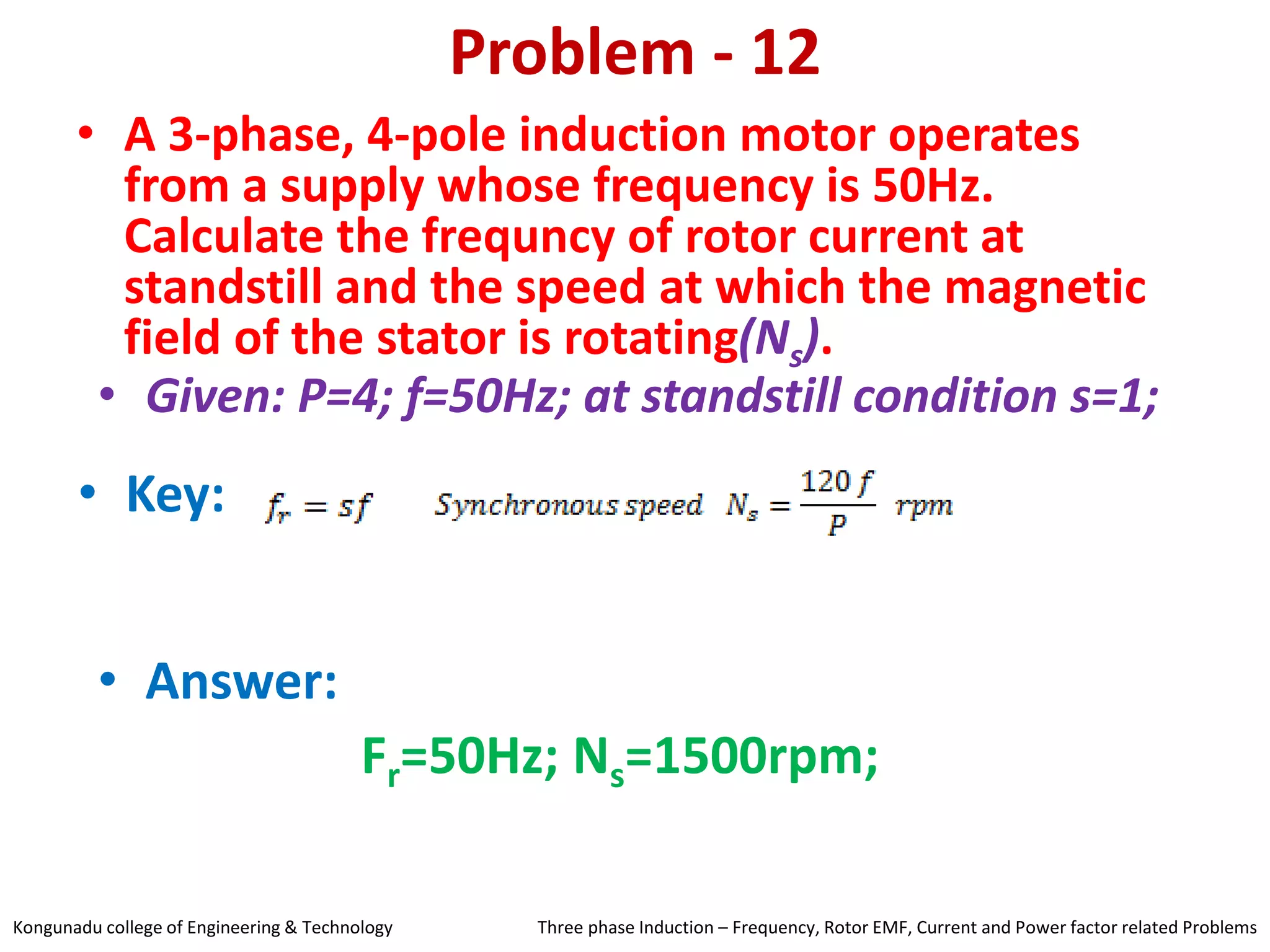 3 phase Induction Motor frequency of induced emf current and power ...