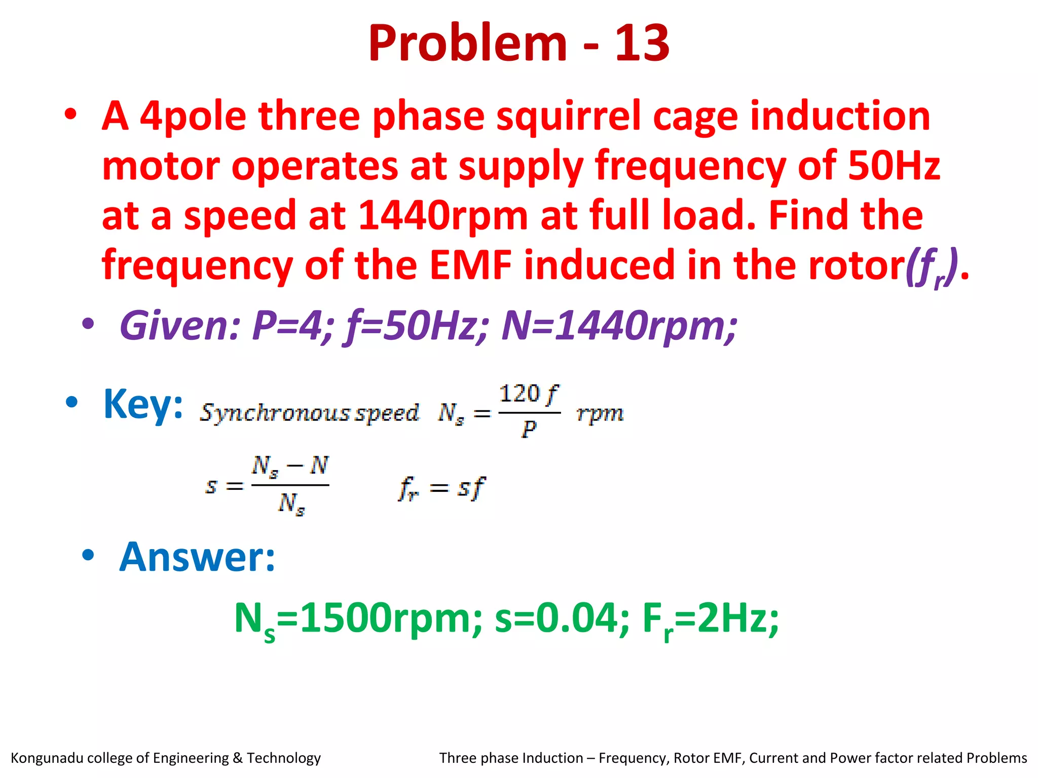 3 phase Induction Motor frequency of induced emf current and power ...