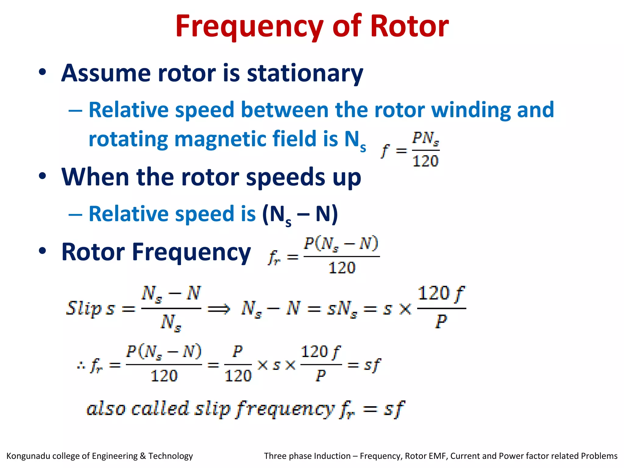 3 phase Induction Motor frequency of induced emf current and power ...