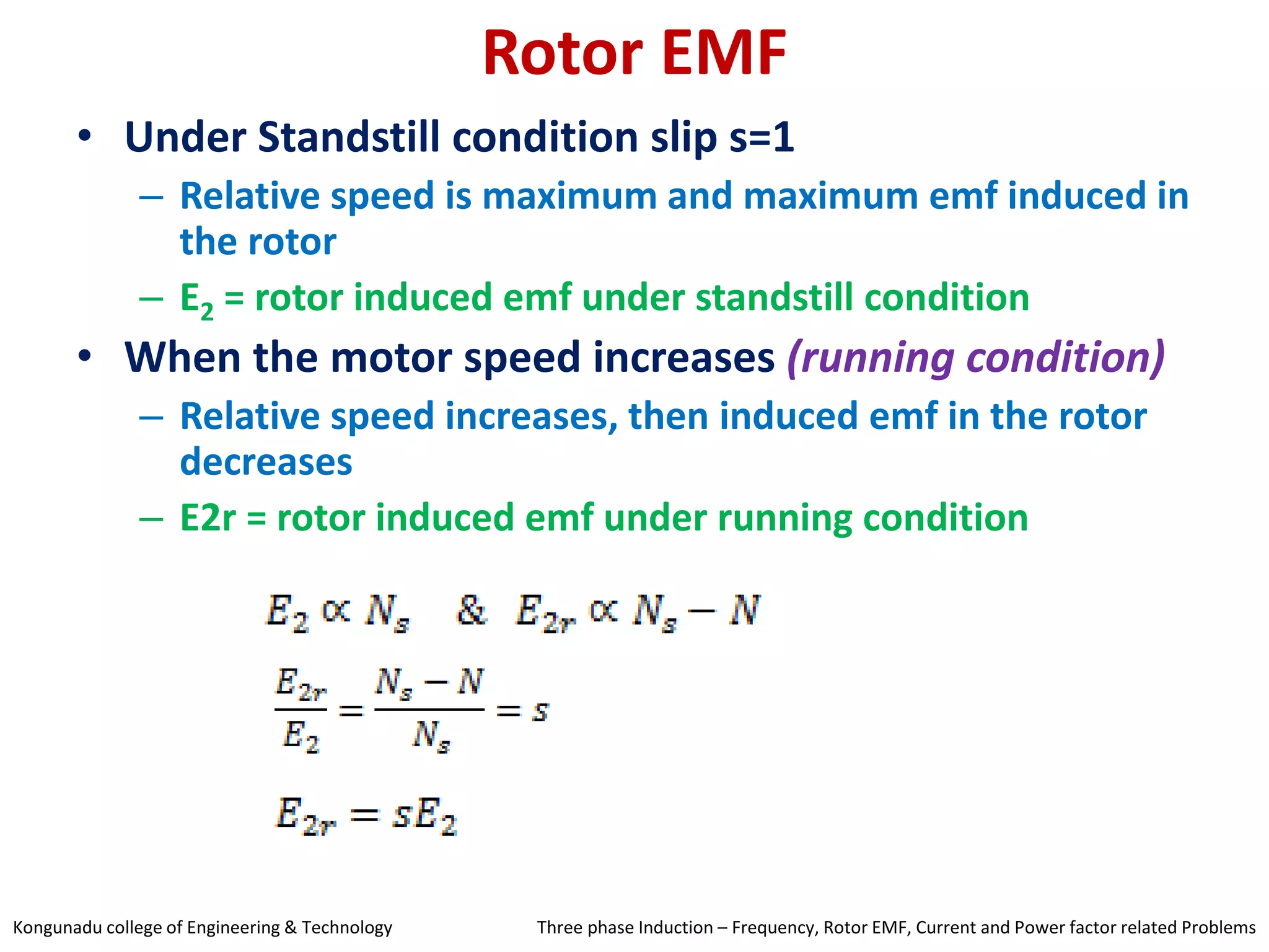 3 phase Induction Motor frequency of induced emf current and power ...