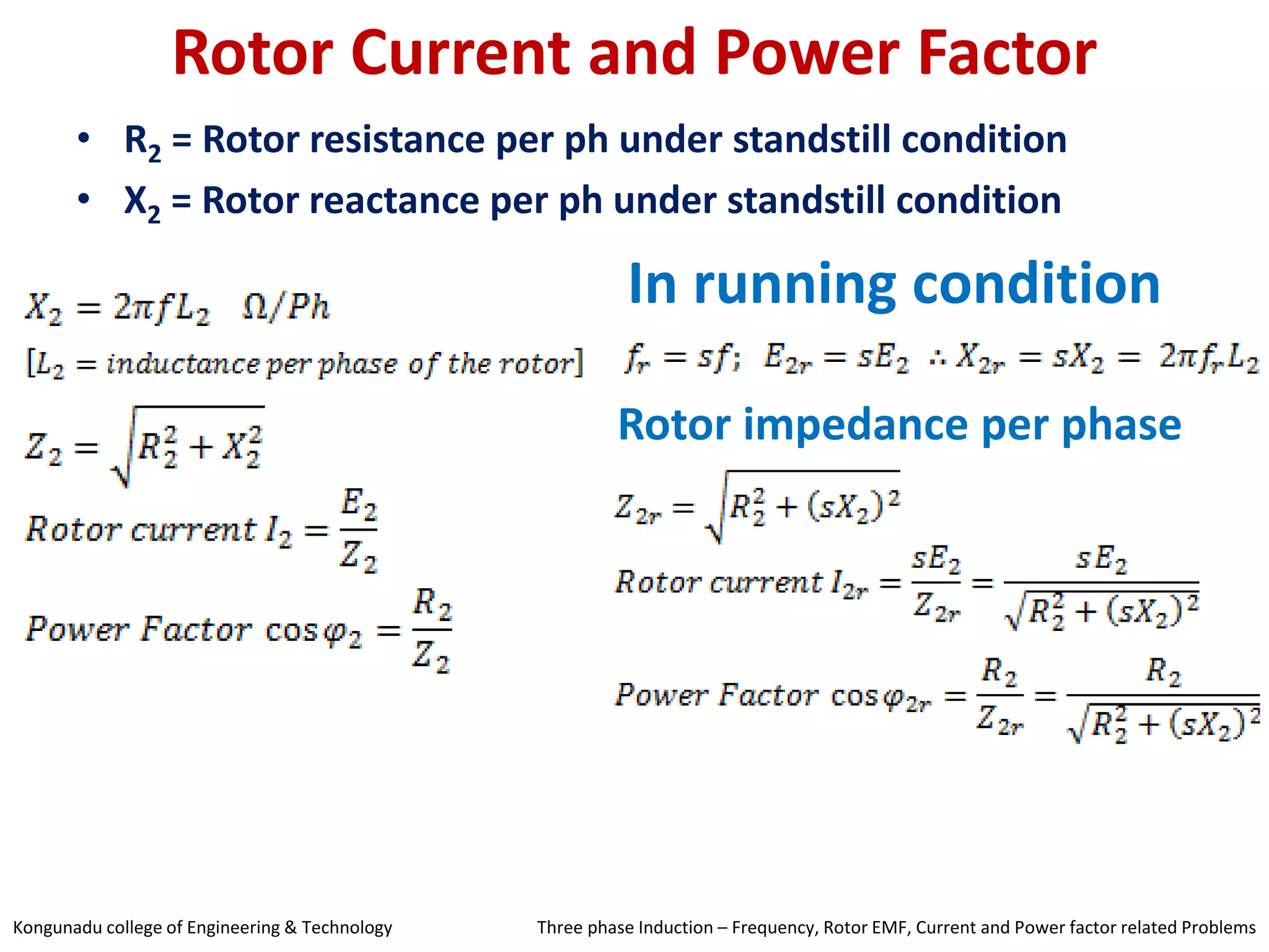 3 phase Induction Motor frequency of induced emf current and power ...