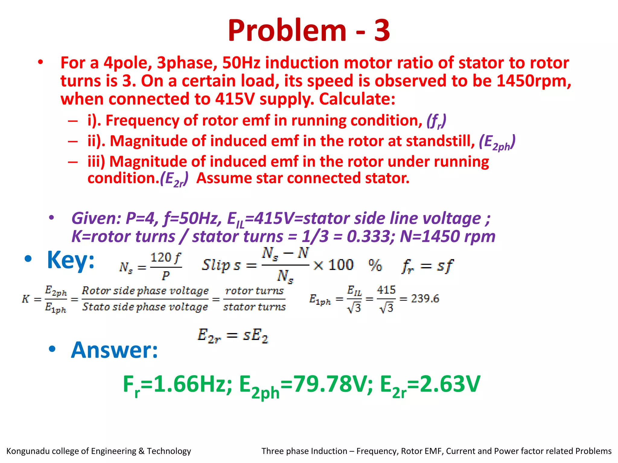 3 phase Induction Motor frequency of induced emf current and power ...