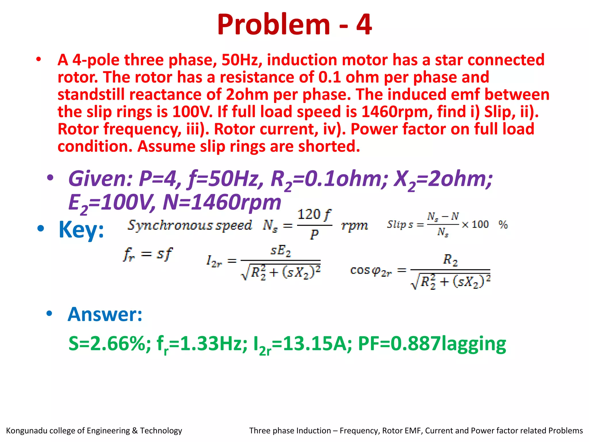 3 phase Induction Motor frequency of induced emf current and power ...