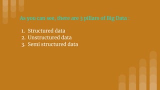 3 pillars of big data : structured data, semi structured data and ...