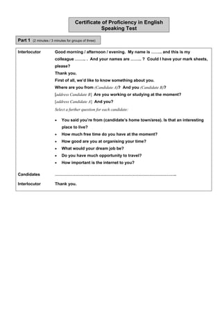3 proficiency 2013 speaking test (examiner notes) | PDF