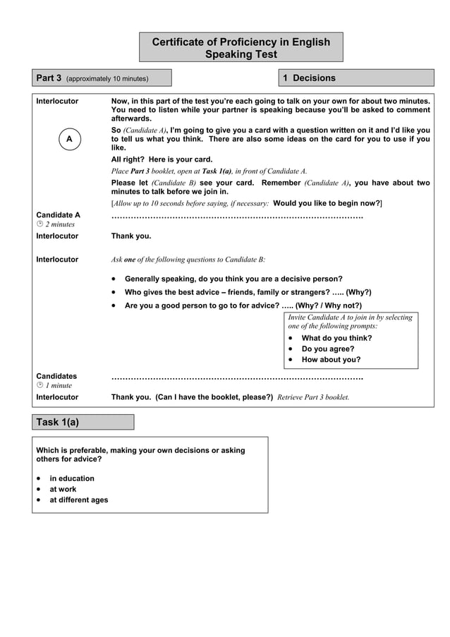 3 proficiency 2013 speaking test (examiner notes) | PDF