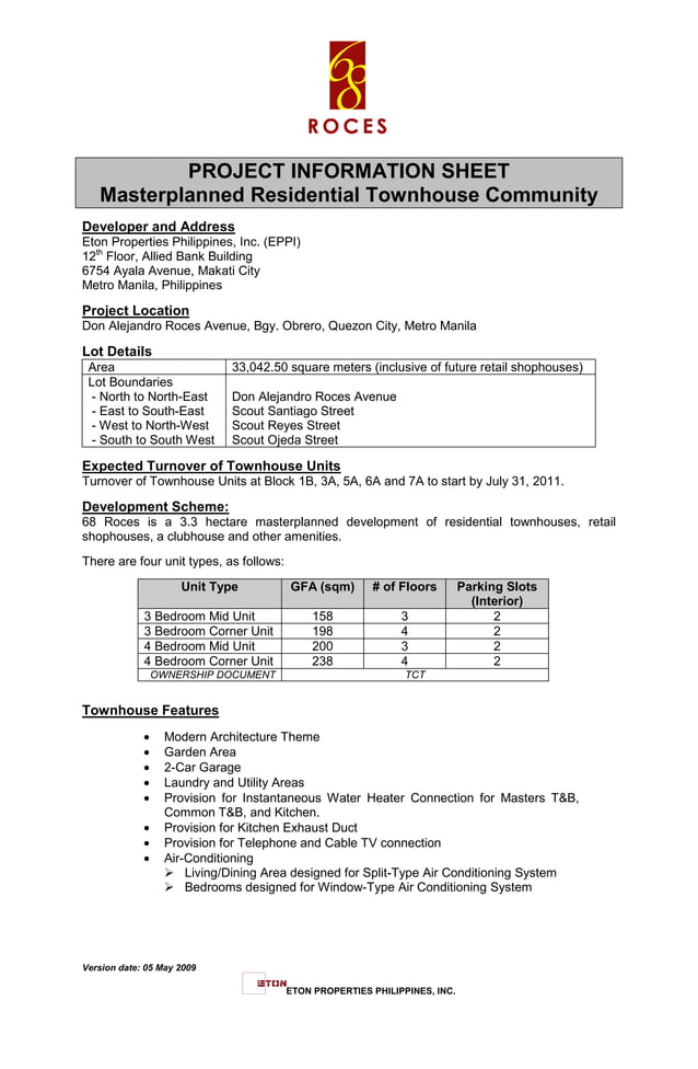 3 Project Information Sheet (68 Roces) | PDF
