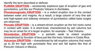 Grade 9 Earth Science Third Quarter Classification of Volcanic Eruption ...