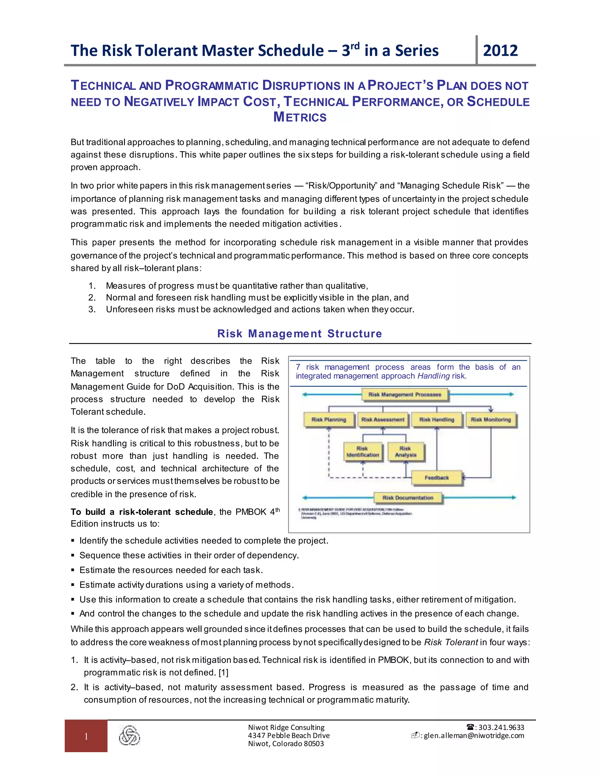 Building a risk tolerant integrated master schedule | DOCX