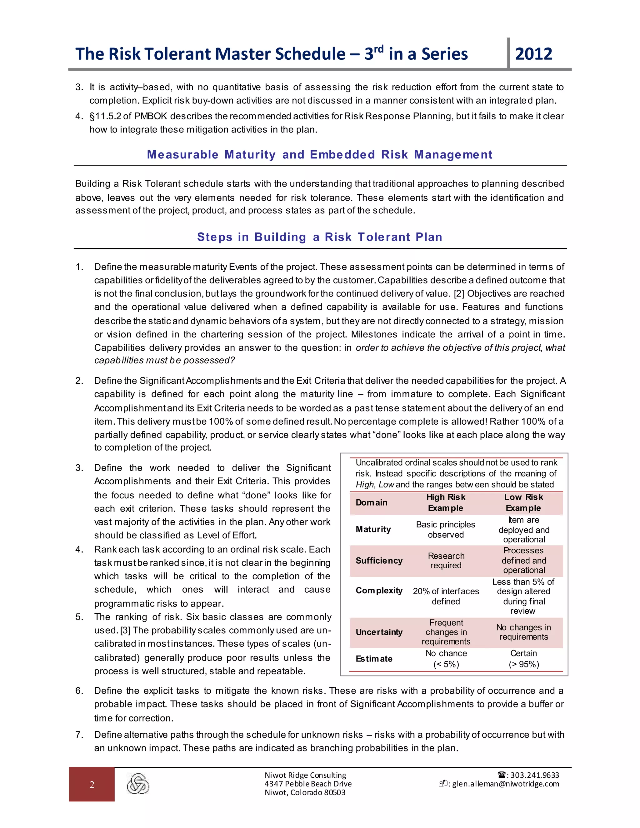 Building a risk tolerant integrated master schedule | DOCX