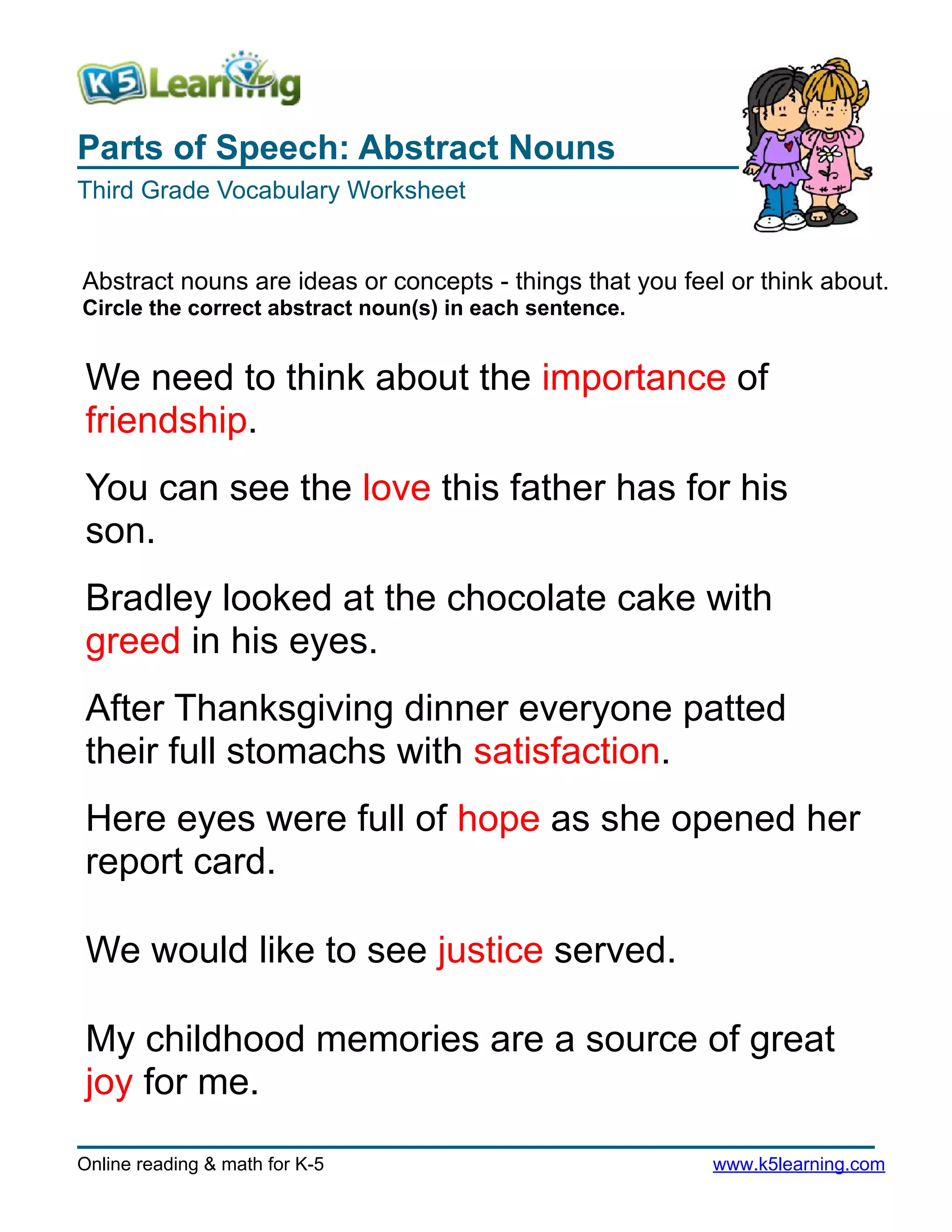 3rd grade-circle-abstract-noun-1 | PDF