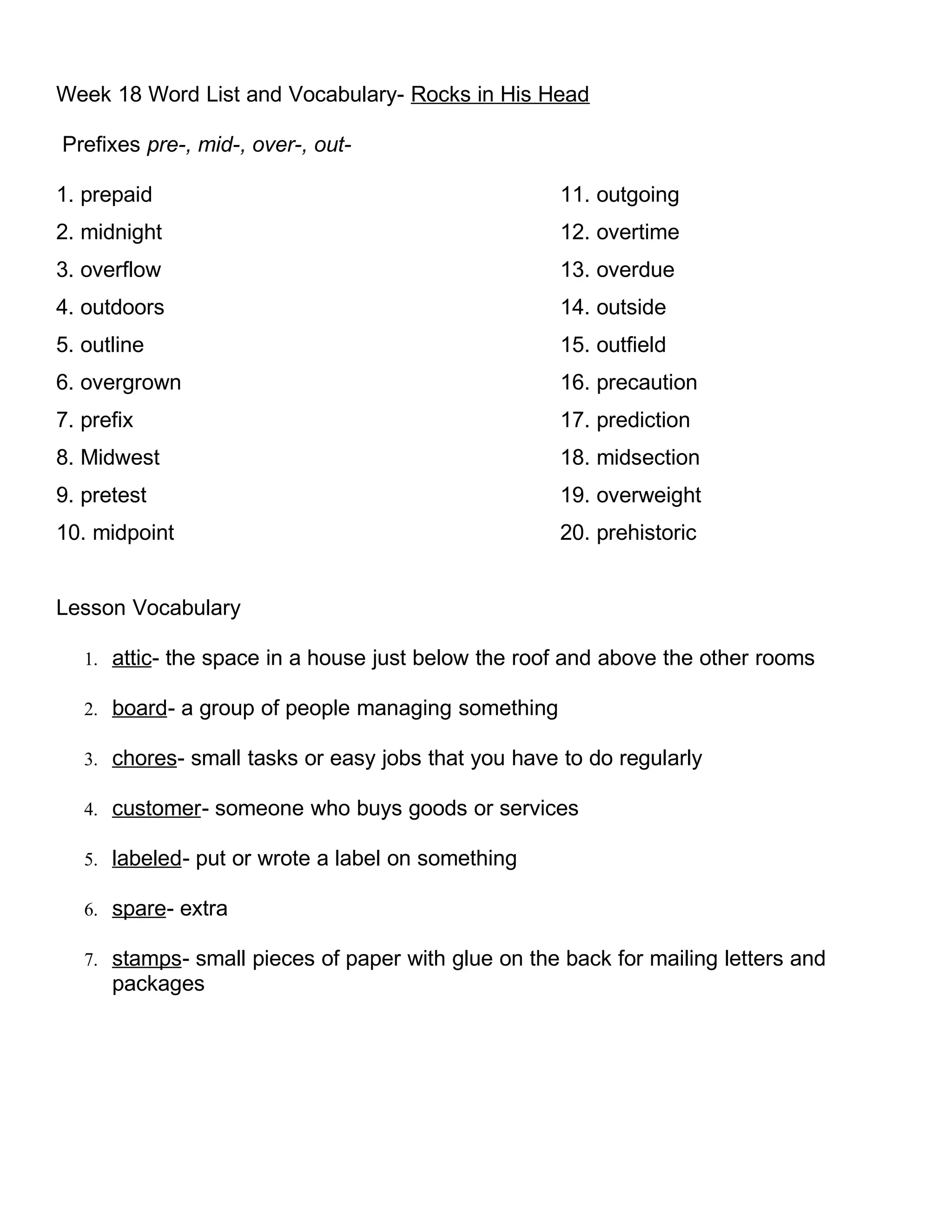 3rd Grade- Unit 4 Word Lists and Vocabulary | PDF