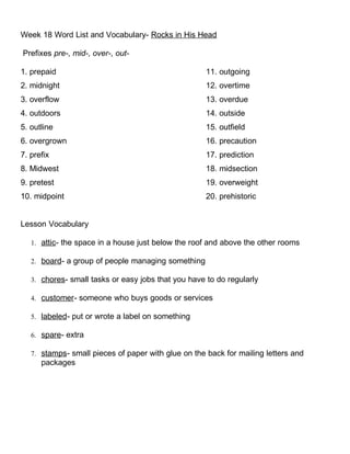 3rd Grade- Unit 4 Word Lists and Vocabulary | PDF