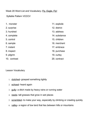 3rd Grade- Unit 4 Word Lists and Vocabulary | DOC