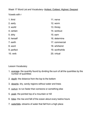 Reading- Unit 4 Word Lists and Vocabulary | DOC | Geography | Science