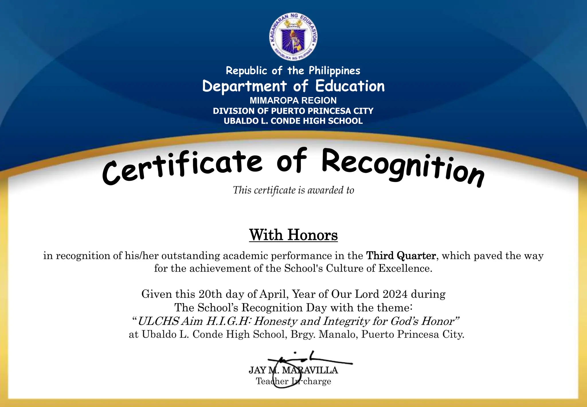 3rd Q Academic-Certificate for recognition | PPTX