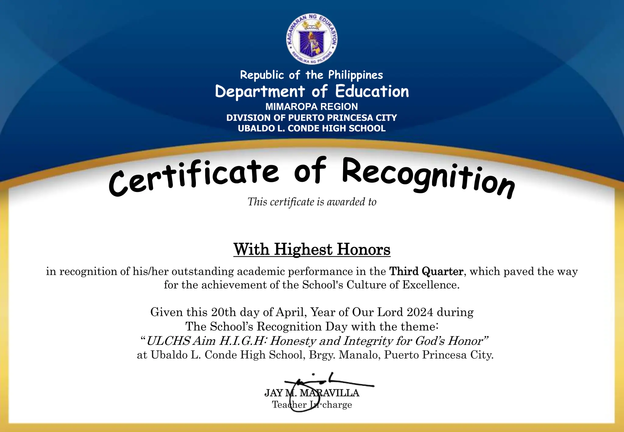 3rd Q Academic-Certificate for recognition | PPTX
