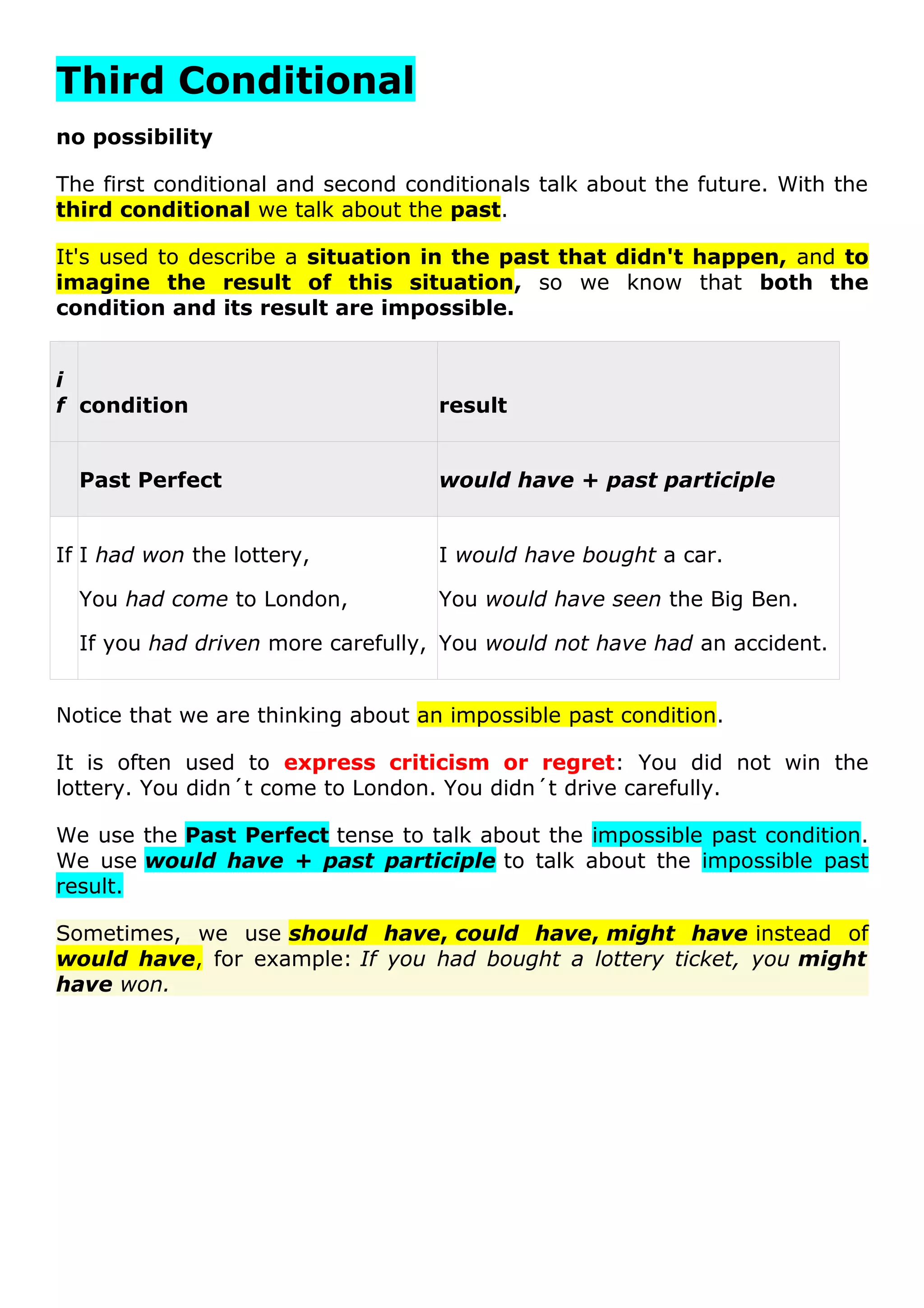 3rd conditional | DOC | Lotteries and Scratchcards | Shopping