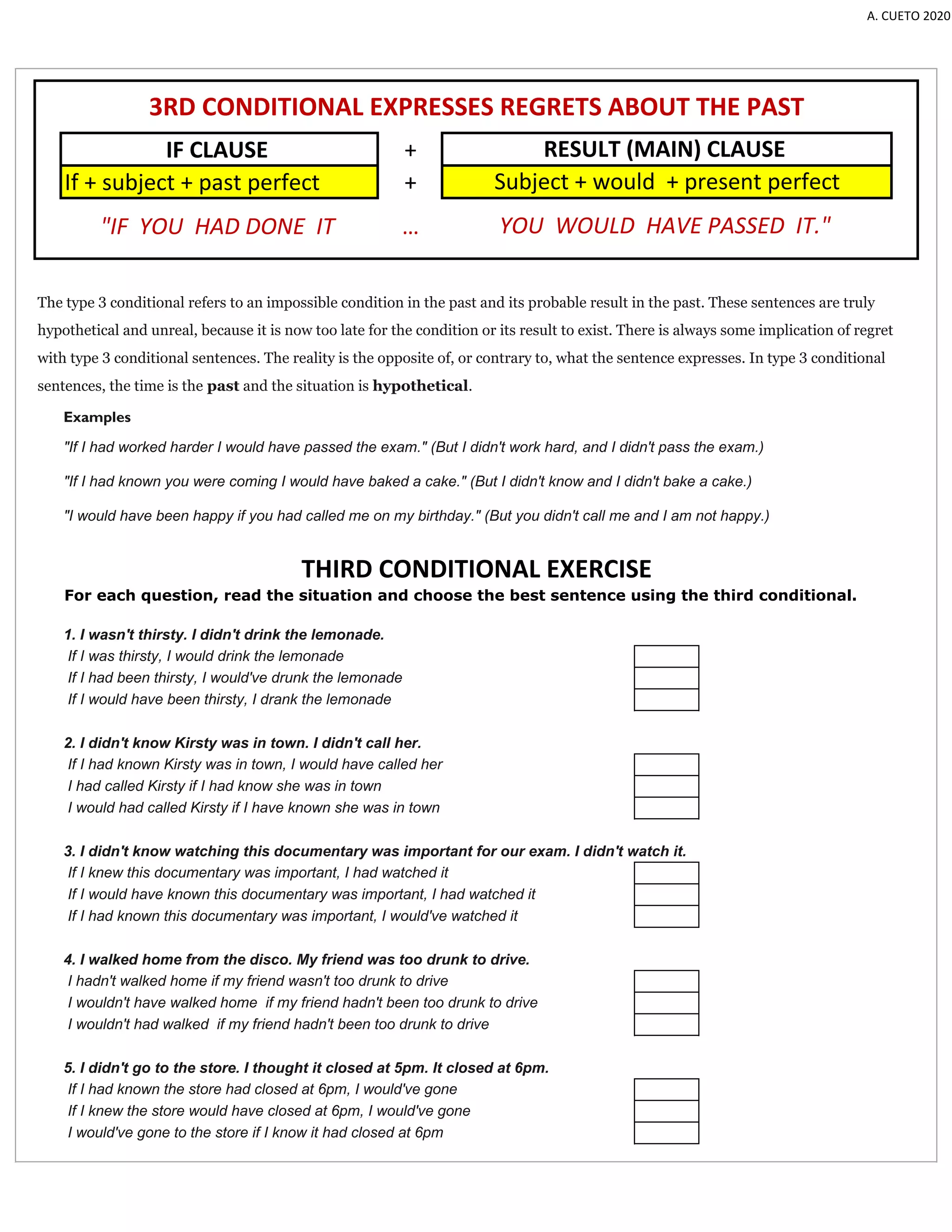3rd conditional practice sheet | PDF