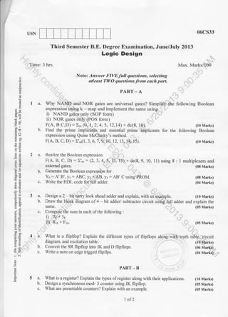3rd Semester CS and IS (2013-June) Question Papers | PDF
