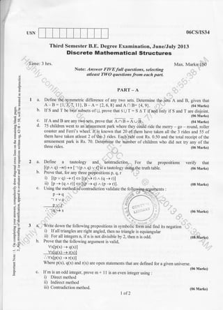 3rd Semester CS and IS (2013-June) Question Papers | PDF