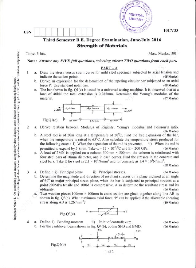3rd Semester (July-2016) Civil Engineering Question Paper | PDF