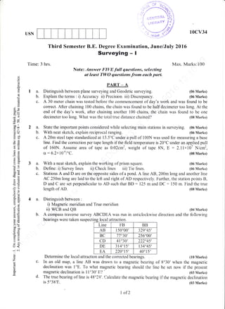 3rd Semester (July-2016) Civil Engineering Question Paper | PDF