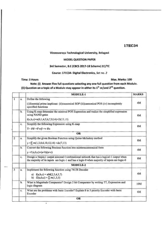 3rd semester EC VTU CBCS 2017 Scheme Model question papers | PDF