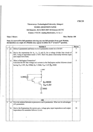 3rd semester EC VTU CBCS 2017 Scheme Model question papers | PDF