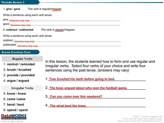 3rd ela l_1.0d_form_use_reg_irreg_verbs_dw_ccss | PPT