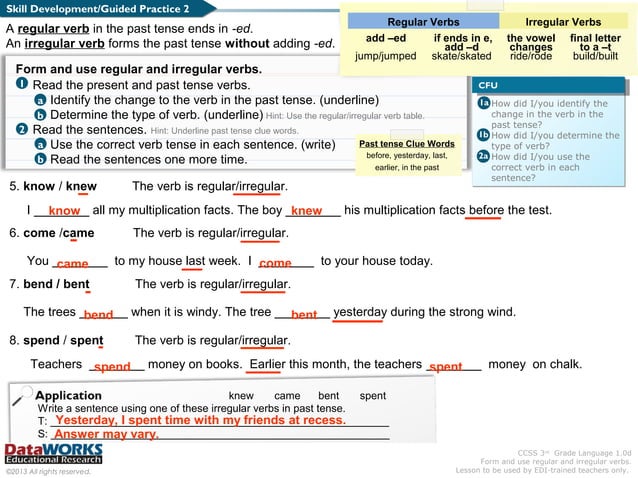 3rd ela l_1.0d_form_use_reg_irreg_verbs_dw_ccss | PPT