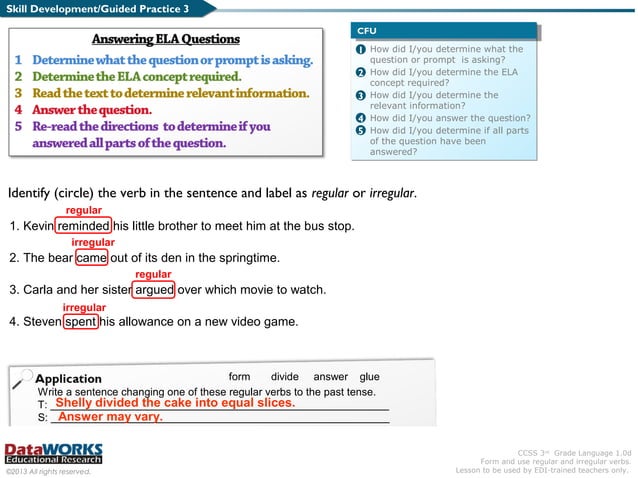 3rd ela l_1.0d_form_use_reg_irreg_verbs_dw_ccss | PPT