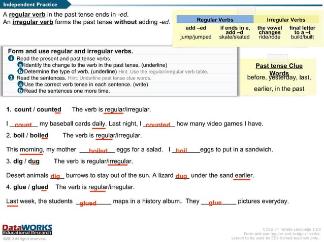 3rd ela l_1.0d_form_use_reg_irreg_verbs_dw_ccss | PPT