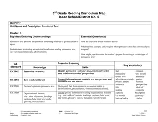 Third Grade Reading Curriculum Map 2011 2012 | PDF