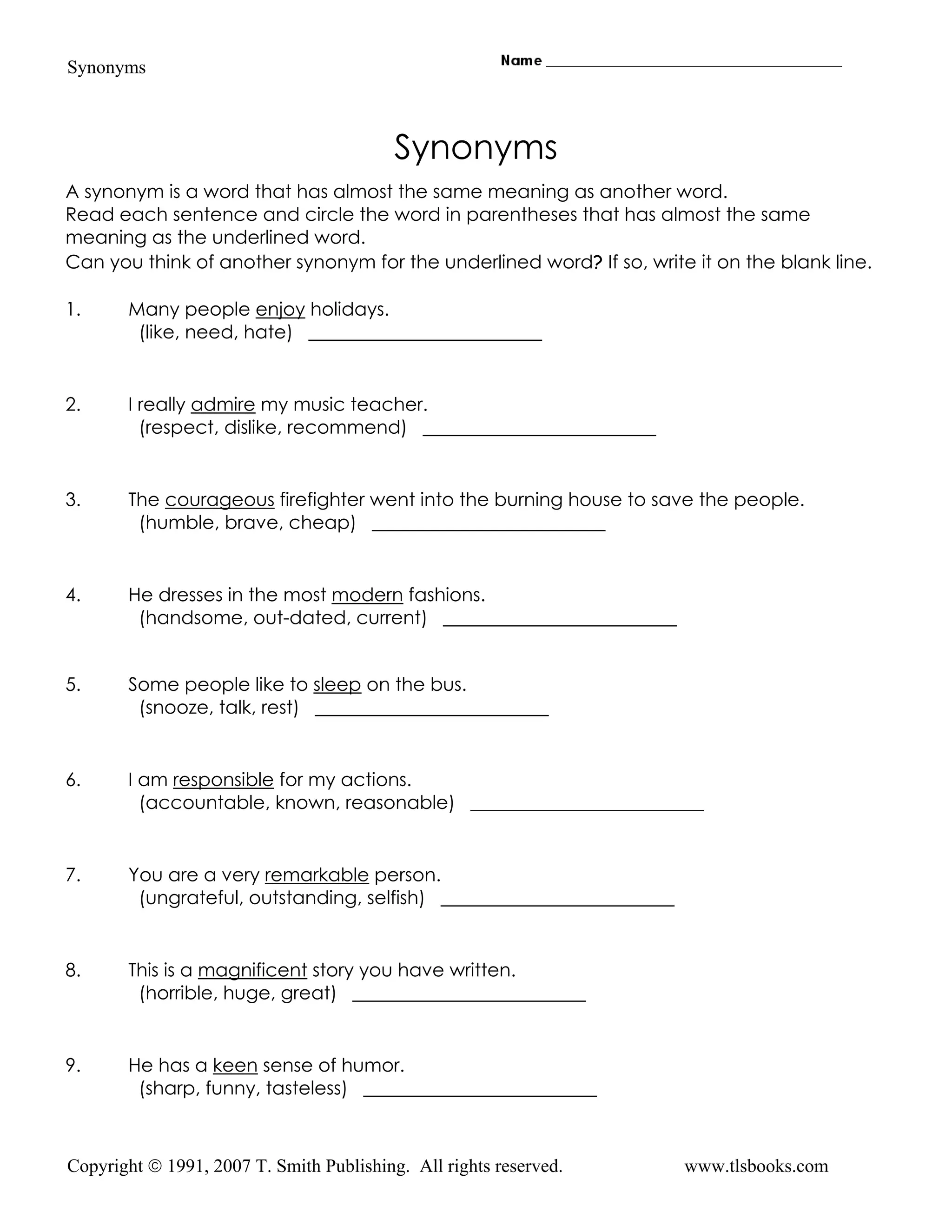 Synonym worksheet | PDF