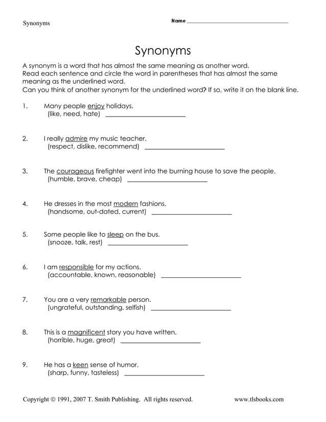 Synonym worksheet | PDF