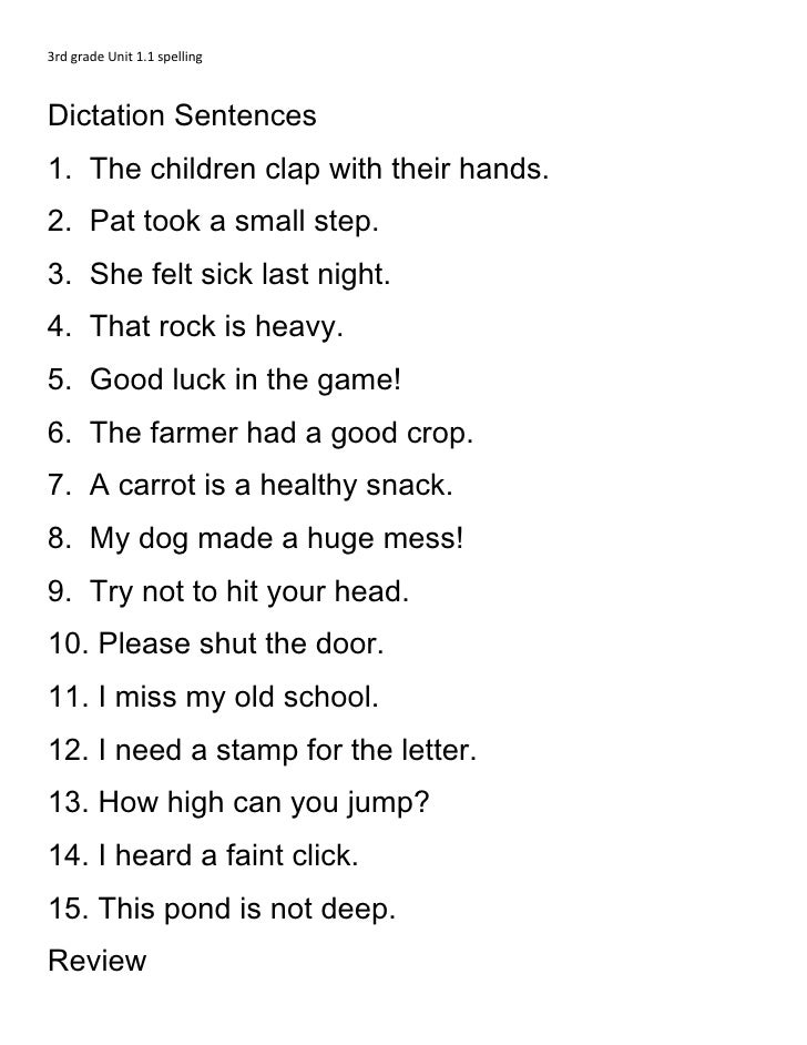 3rd Grade Unit 1 1 Dictation 3rd Grade Unit 1 1 Dictation