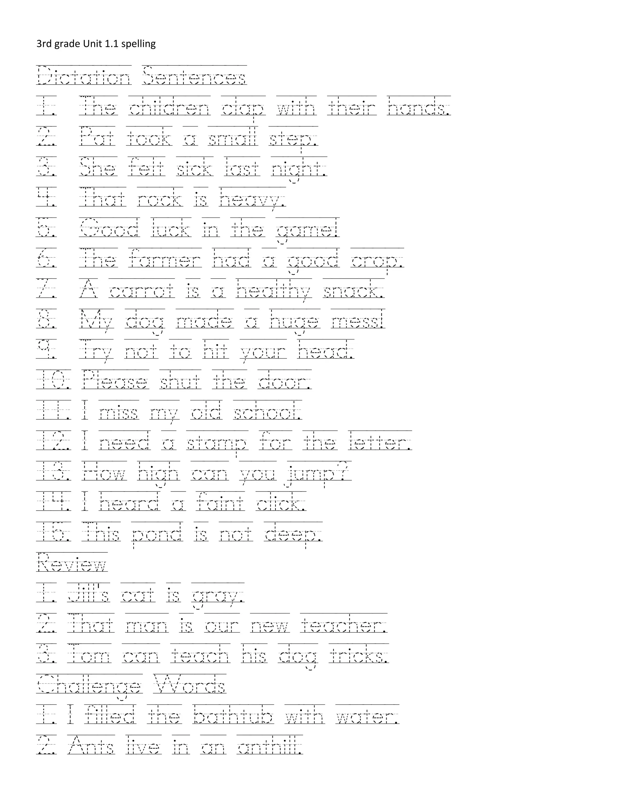 3rd Grade Unit 1 1 Dictation | PDF