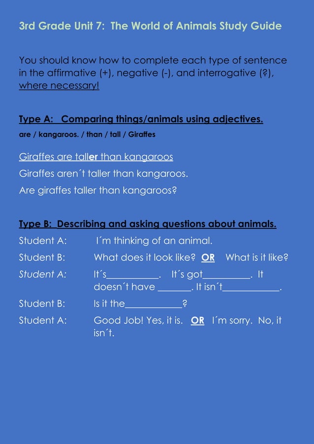 3rd grade unit 7 study guide | PDF