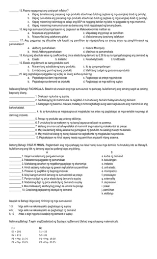 3rd Grading AP Ekonomiks Departmental Test | DOCX