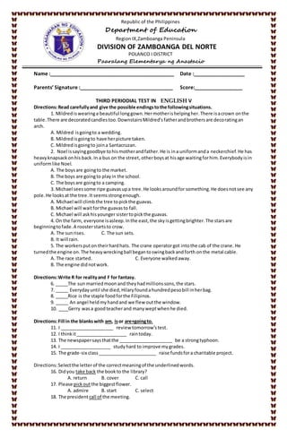 3rd grading test | DOCX