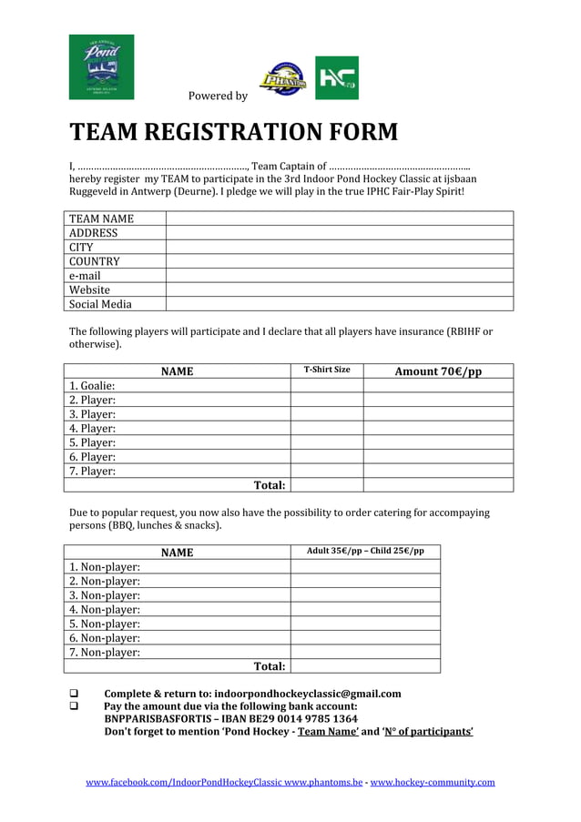 3rd Indoor Pond Hockey Classic 2015 registration form | DOCX