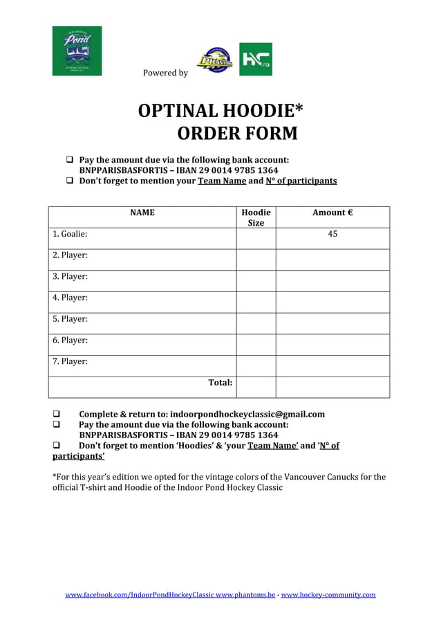 3rd Indoor Pond Hockey Classic 2015 registration form | DOCX