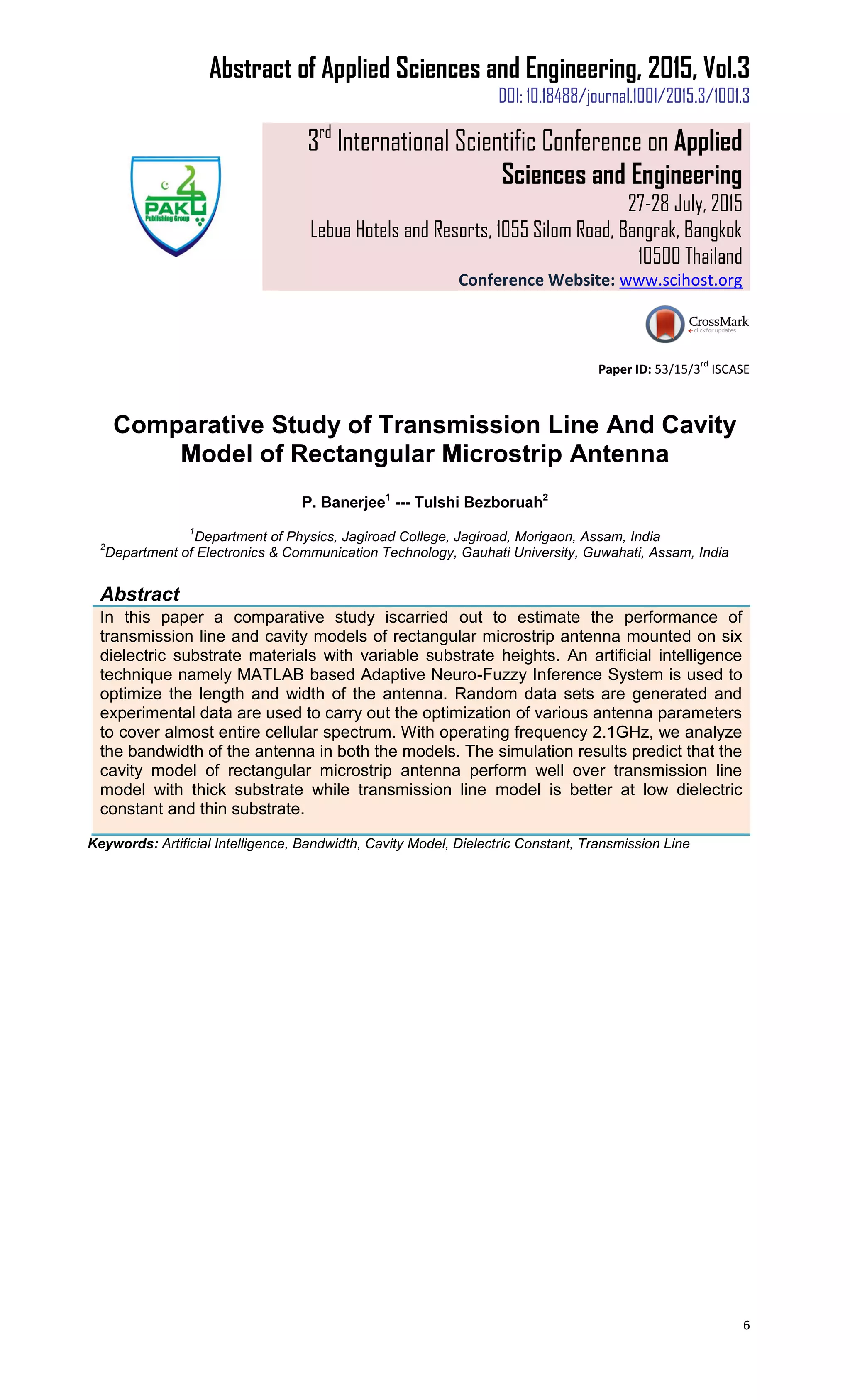 Comparative Study of Transmission Line And Cavity Model of Rectangular ...